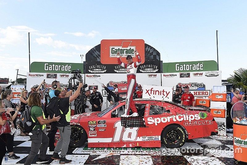 Denny Hamlin goes from last to first in Darlington Xfinity win