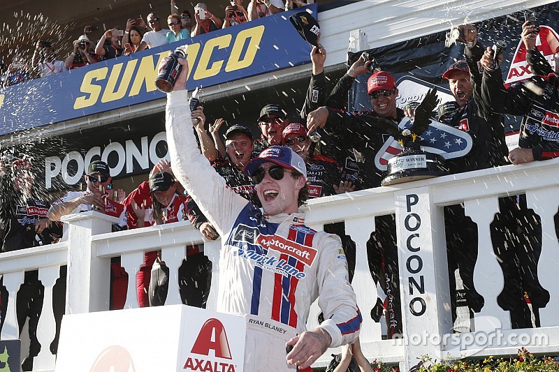 Ryan Blaney and the Wood Brothers win at Pocono in thrilling finish